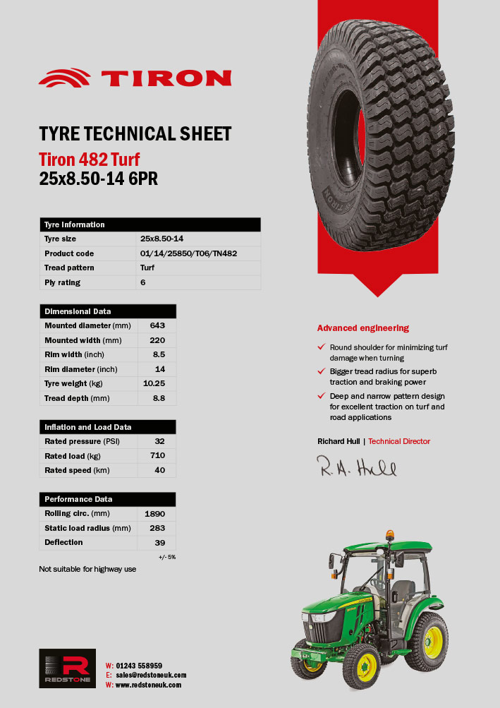 Tiron Technical Sheets | Tyres Online | Tyre Suppliers | Redstone